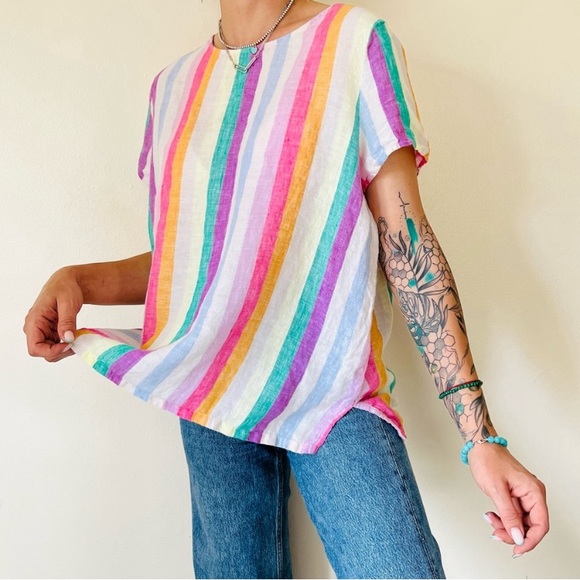 C&C California | Tops | Cc California Rainbow 0 Linen Striped Boxy Top ...